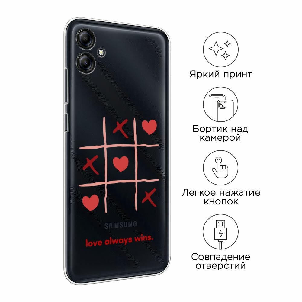 Чехол на Samsung Galaxy A04e / Самсунг A04e с принтом "love always wins - 14 февраля", прозрачный — фото 1