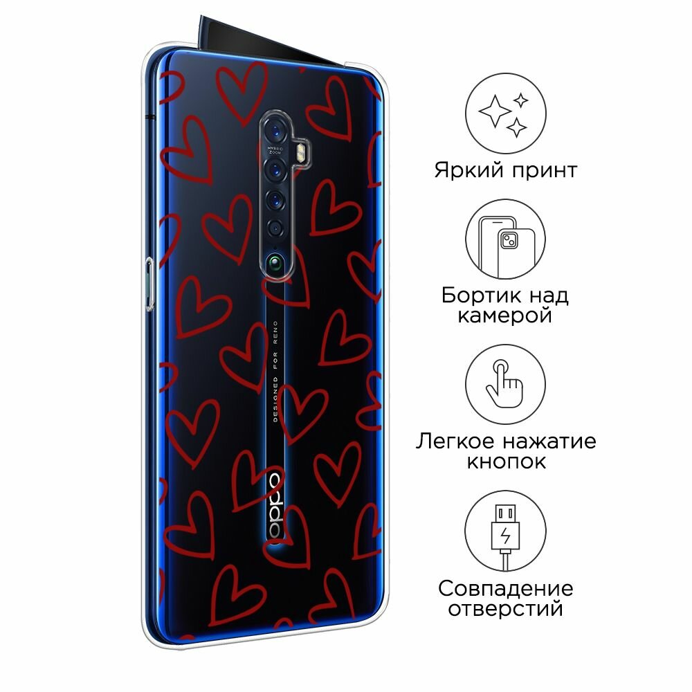 Чехол на Oppo Reno 2 / Оппо Рено 2 с принтом "Little hearts doodles 2 - 14 февраля", прозрачный — фото 1