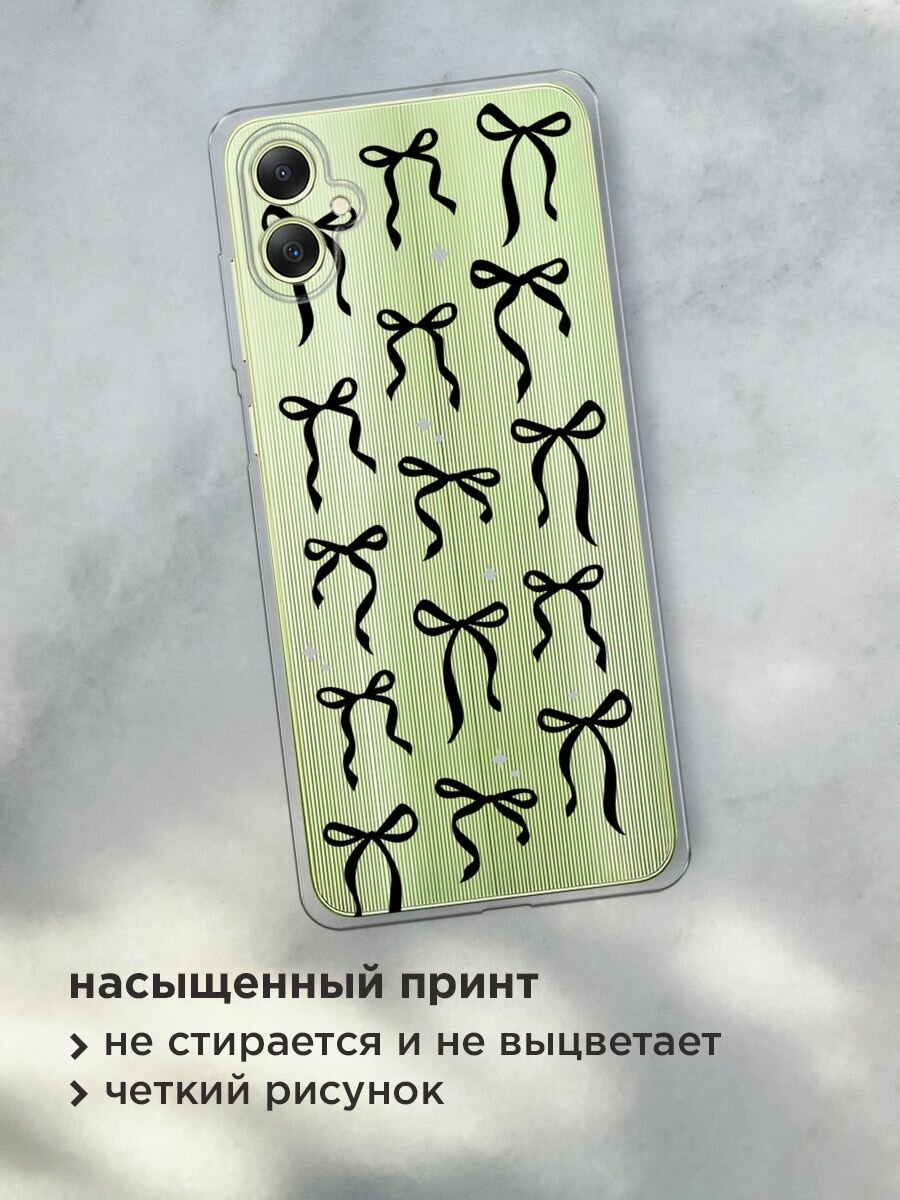 Чехол на Samsung Galaxy A06 / Самсунг Галакси А06 с принтом "Black bows", прозрачный — фото 1