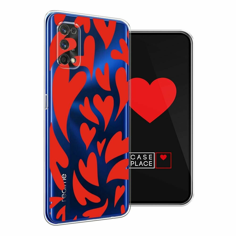 Чехол на Realme 7 Pro / Реалми 7 Про с принтом "Crazy hearts 2 - 14 февраля", прозрачный — фото 1