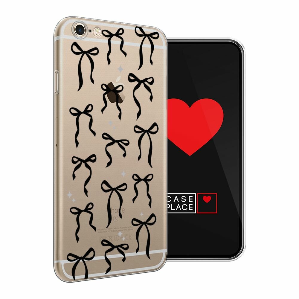 Чехол на Apple iPhone 6 Plus/6S Plus / Айфон 6 Плюс/Айфон 6С Плюс с принтом "Black bows", прозрачный — фото 1