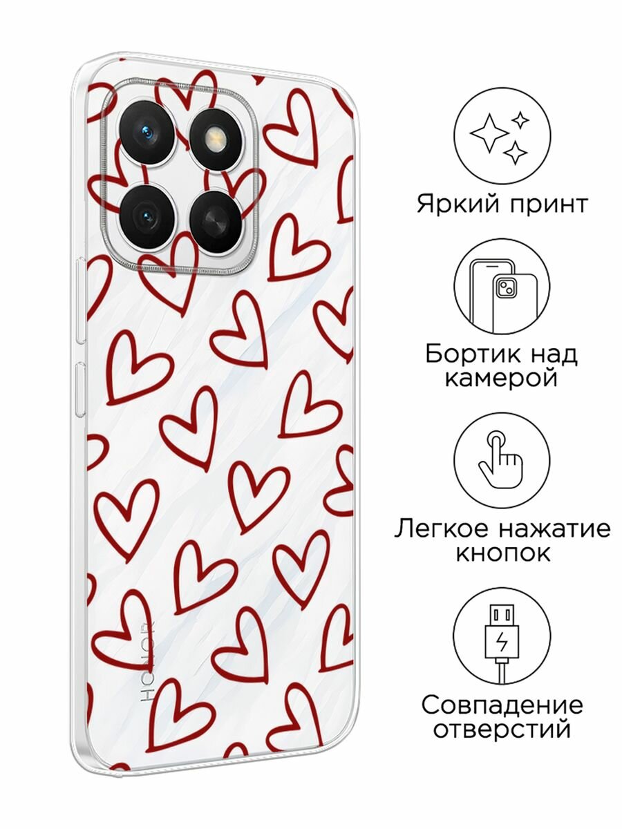 Чехол на Honor X8c / Хонор X8c с принтом "Little hearts doodles 2 - 14 февраля", прозрачный — фото 1