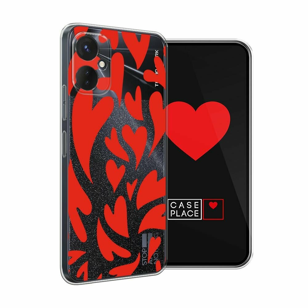 Чехол на Tecno Spark 9 Pro / Техно Спарк 9 Про с принтом "Crazy hearts 2 - 14 февраля", прозрачный — фото 1