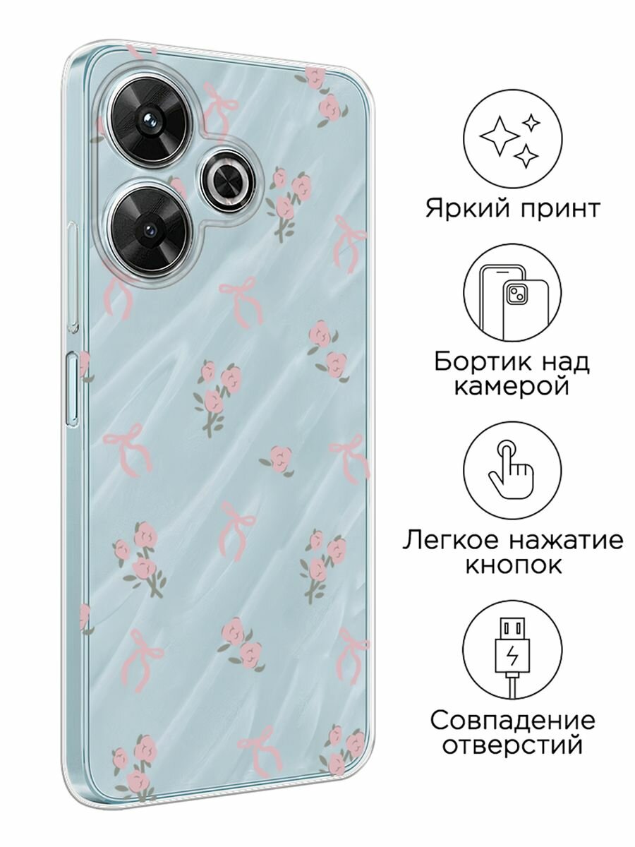 Чехол на Xiaomi Redmi Note 13R/Redmi 13/Poco M6 4G/M6 Plus / Редми Ноут 13R с принтом "Розы и ленточки", прозрачный — фото 1
