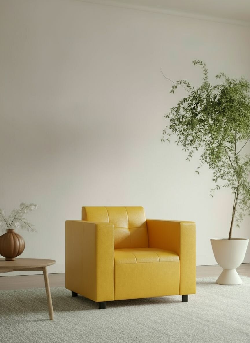 Кресло Альтаир с подлокотниками желтая кожа в офис, дом, салон красоты, прихожую, гостиную, зону ожидания.