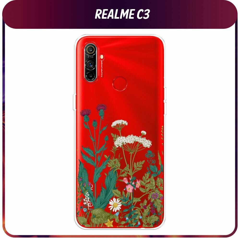 Чехол на Realme C3 / Реалми C3 с принтом "Дикие полевые цветы", прозрачный