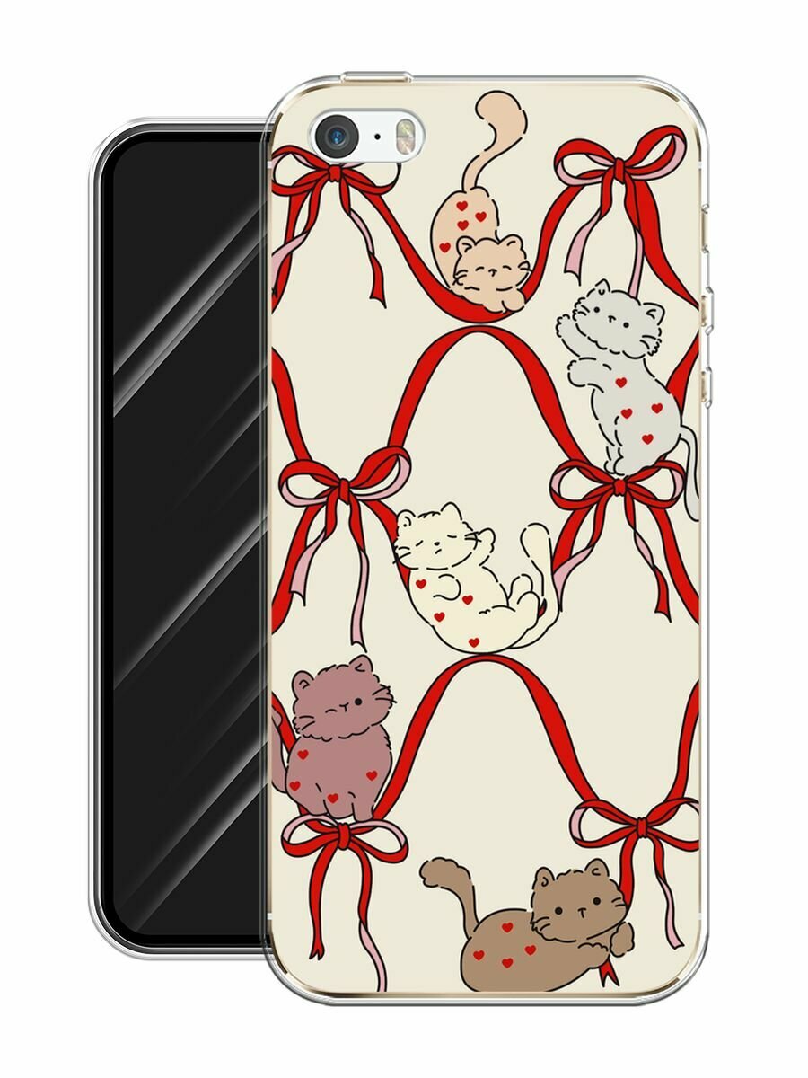 Чехол на Apple iPhone 5/5S/SE / Айфон 5/5S/SE с принтом "Котики в ленточках 1" — фото 1