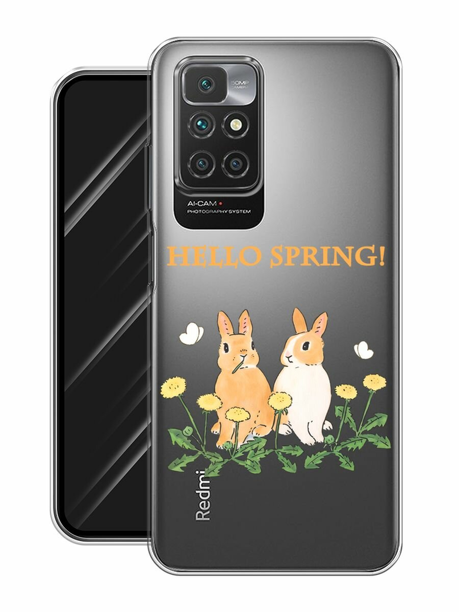 Чехол на Xiaomi Redmi 10 / Сяоми Редми 10 с принтом "Весенние кролики", прозрачный — фото 1