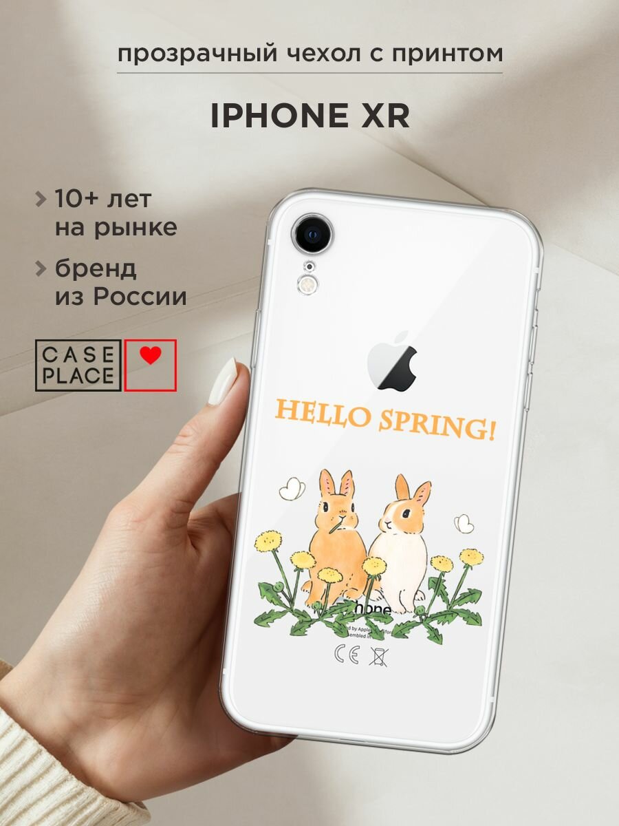 Чехол на Apple iPhone XR / Айфон XR с принтом "Весенние кролики", прозрачный