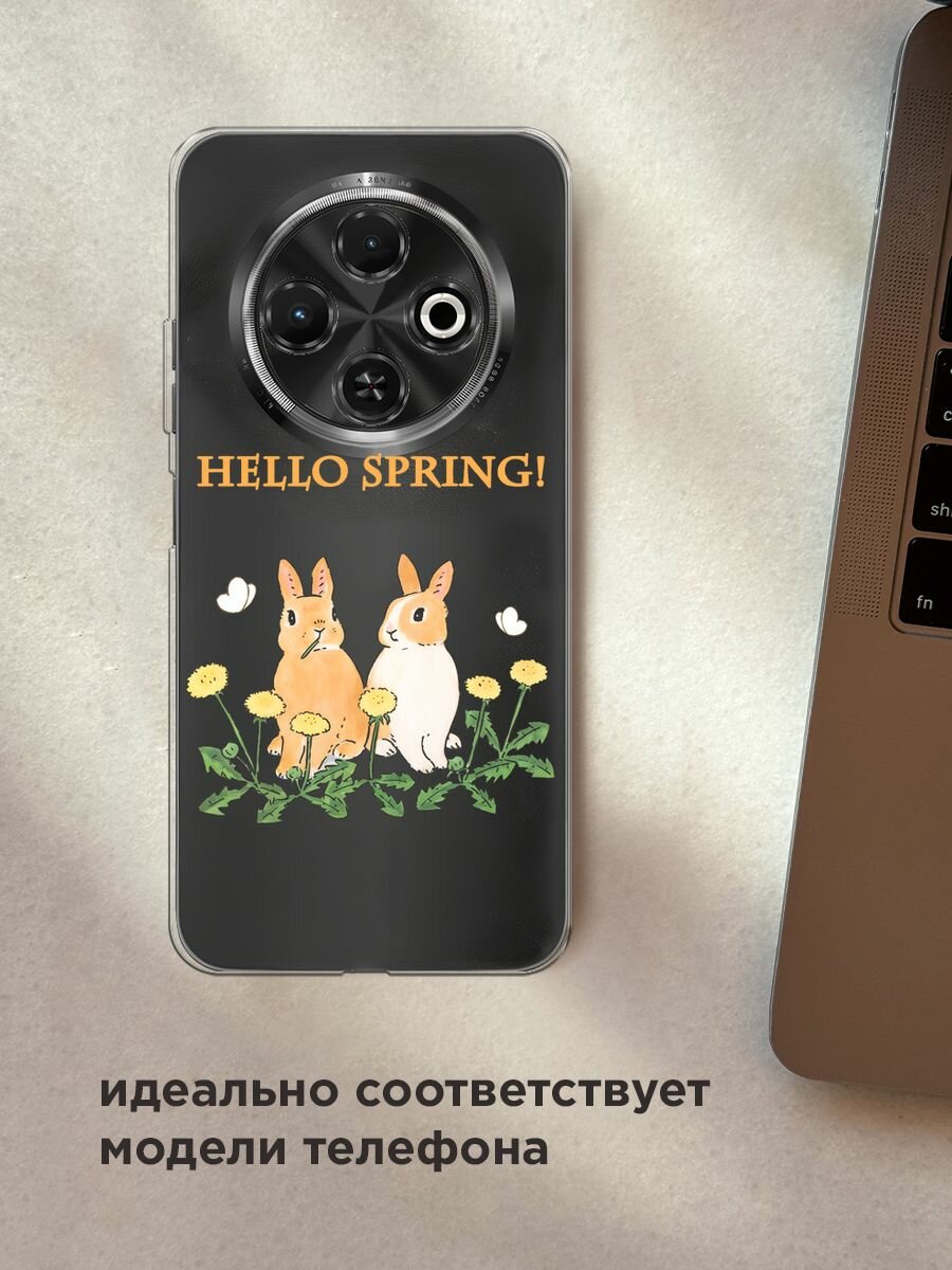Чехол на Tecno Spark 30C / Текно Спарк 30C с принтом "Весенние кролики", прозрачный — фото 1