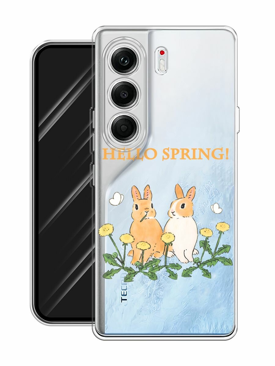 Чехол на Tecno Camon 40 Pro / Текно Камон 40 Про с принтом "Весенние кролики", прозрачный — фото 1