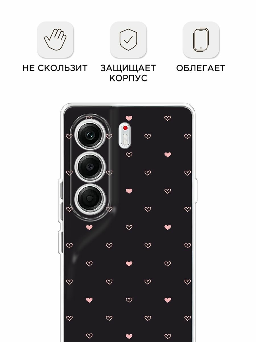 Чехол на Tecno Camon 40 Pro / Текно Камон 40 Про с принтом "Черный фон и сердечки" — фото 1