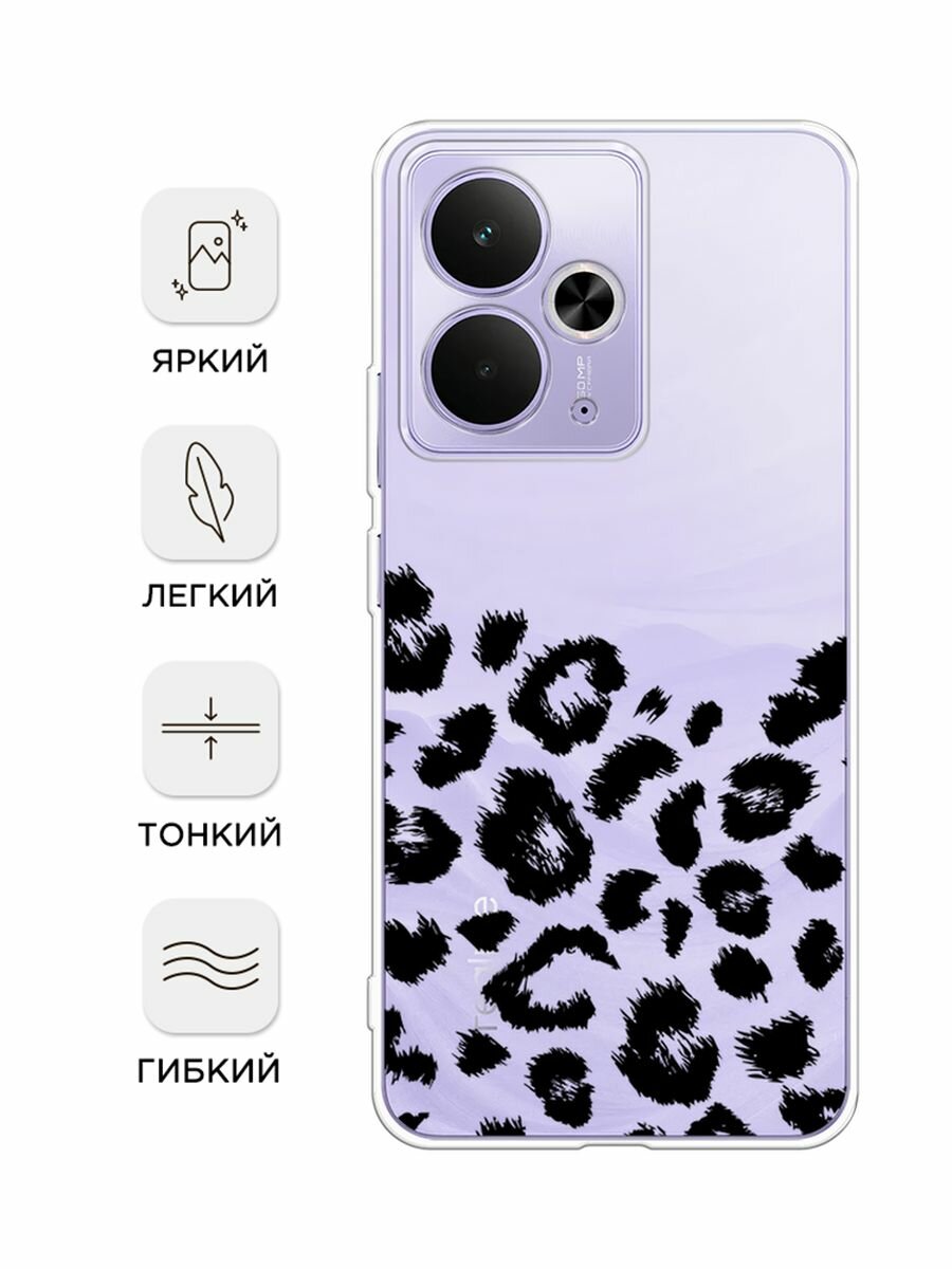 Чехол на Realme 14T / Реалми 14Т с принтом "Окрас леопарда фон черный", прозрачный — фото 1