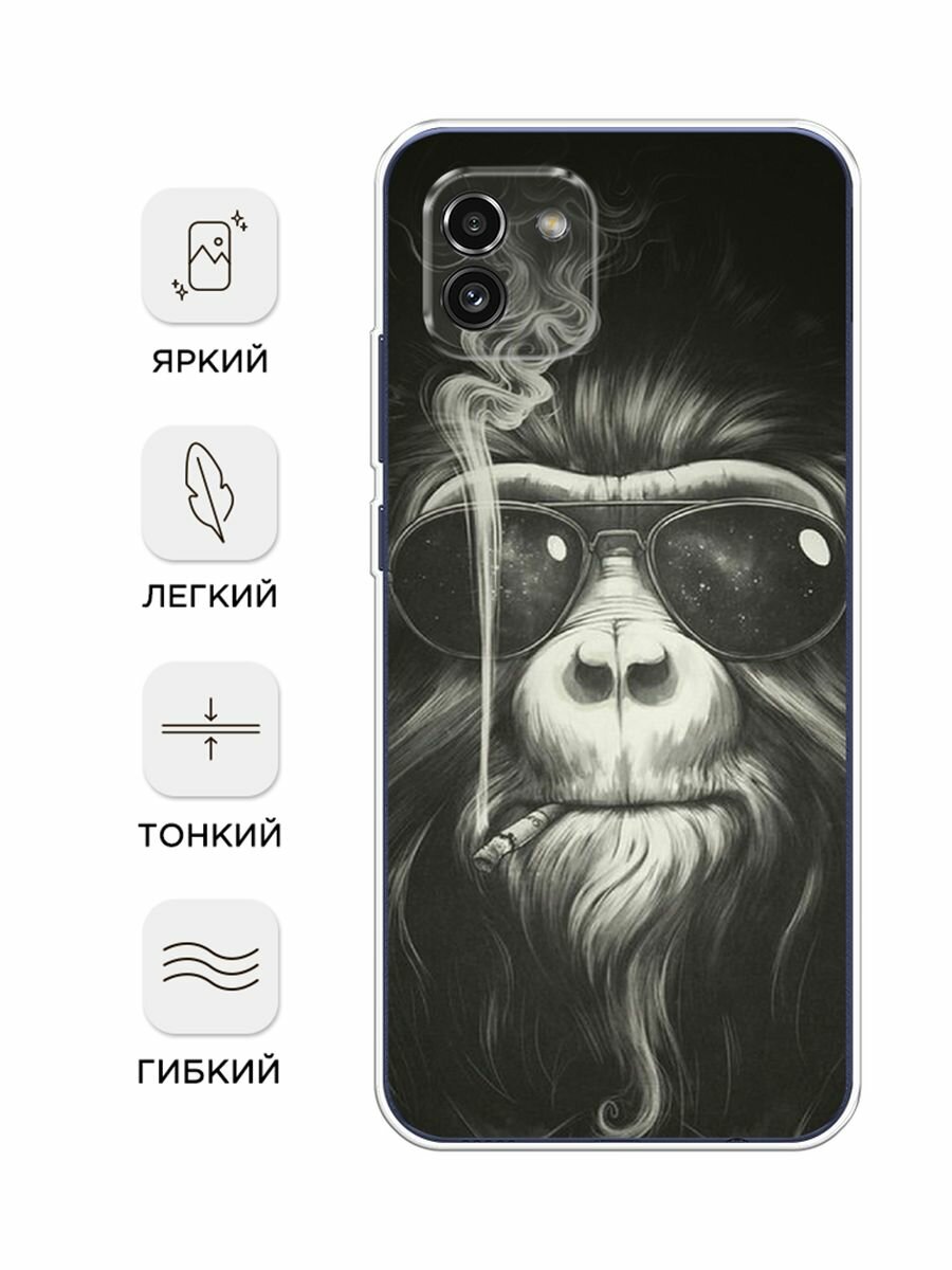 Чехол на Samsung Galaxy A03 / Самсунг Галакси А03 с принтом "Обезьяна в очках" — фото 1