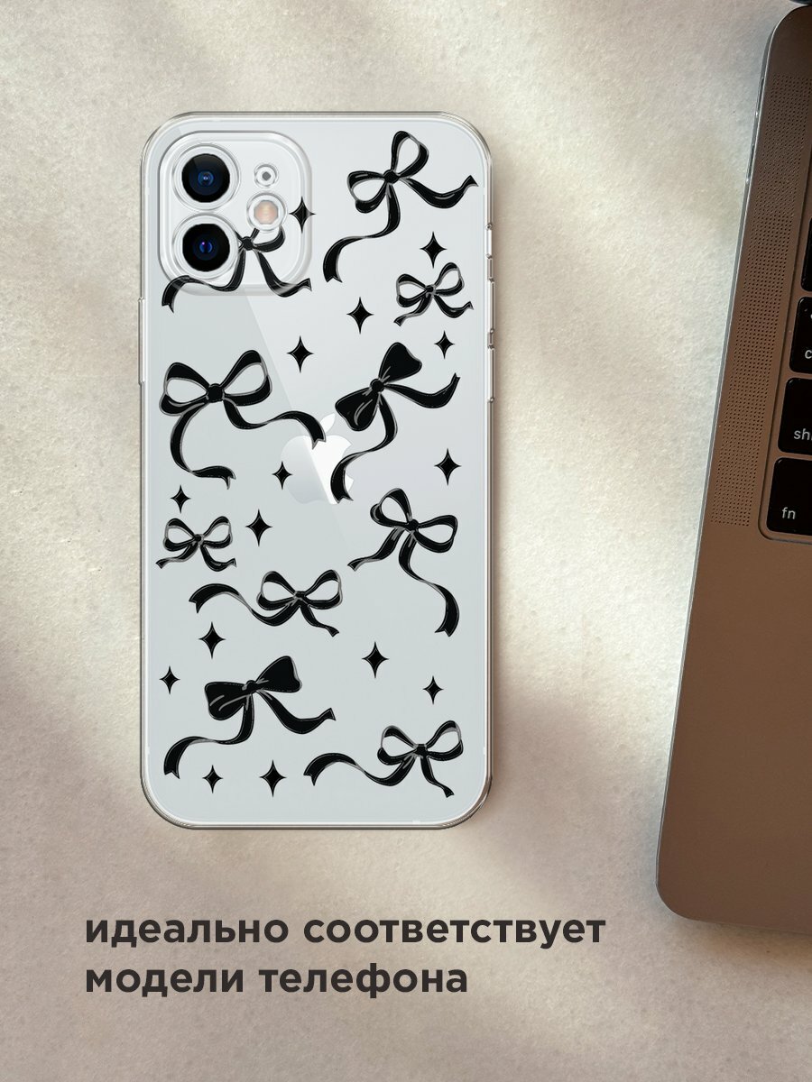 Чехол на Apple iPhone 12 mini / Айфон 12 Мини с принтом "Милые чёрные бантики 4" — фото 1