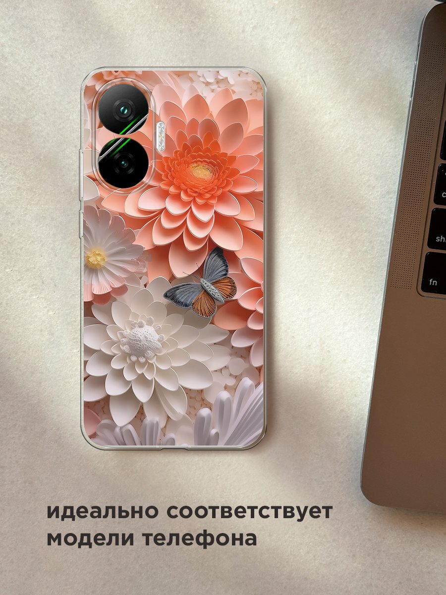 Силиконовый чехол на Poco F7 / Поко F7 с принтом "Бумажные цветы" — фото 1