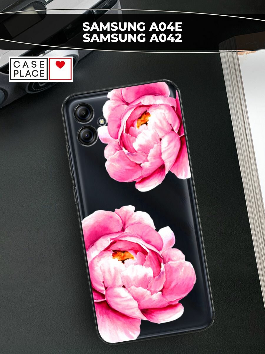 Чехол на Samsung Galaxy A04e / Самсунг A04e с принтом "Open peonies", прозрачный