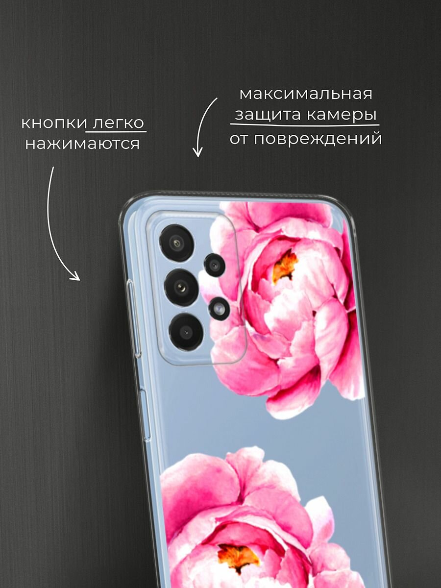 Чехол на Samsung Galaxy A23 / Самсунг Галакси А23 с принтом "Open peonies", прозрачный — фото 1