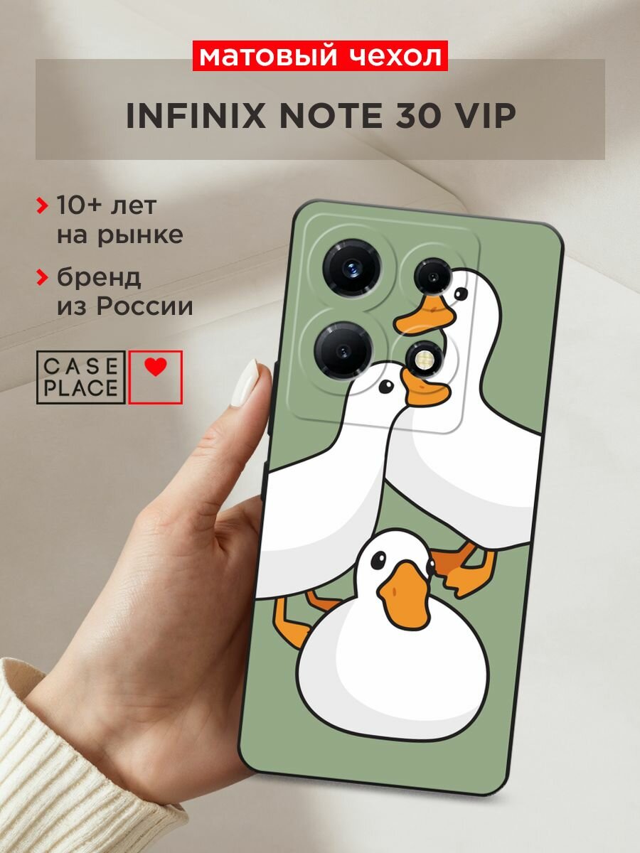 Черный матовый чехол на Infinix Note 30 VIP / Инфиникс Нот 30 Вип с принтом "Утиное трио"