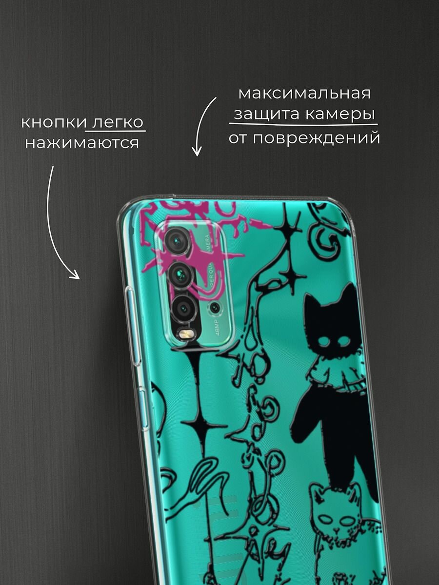 Чехол на Xiaomi Redmi 9T / Сяоми Редми 9Т с принтом "Готические котики" — фото 1