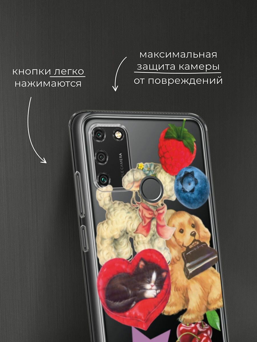 Чехол на Honor 9A / Хонор 9А с принтом "Милые стикеры", прозрачный — фото 1