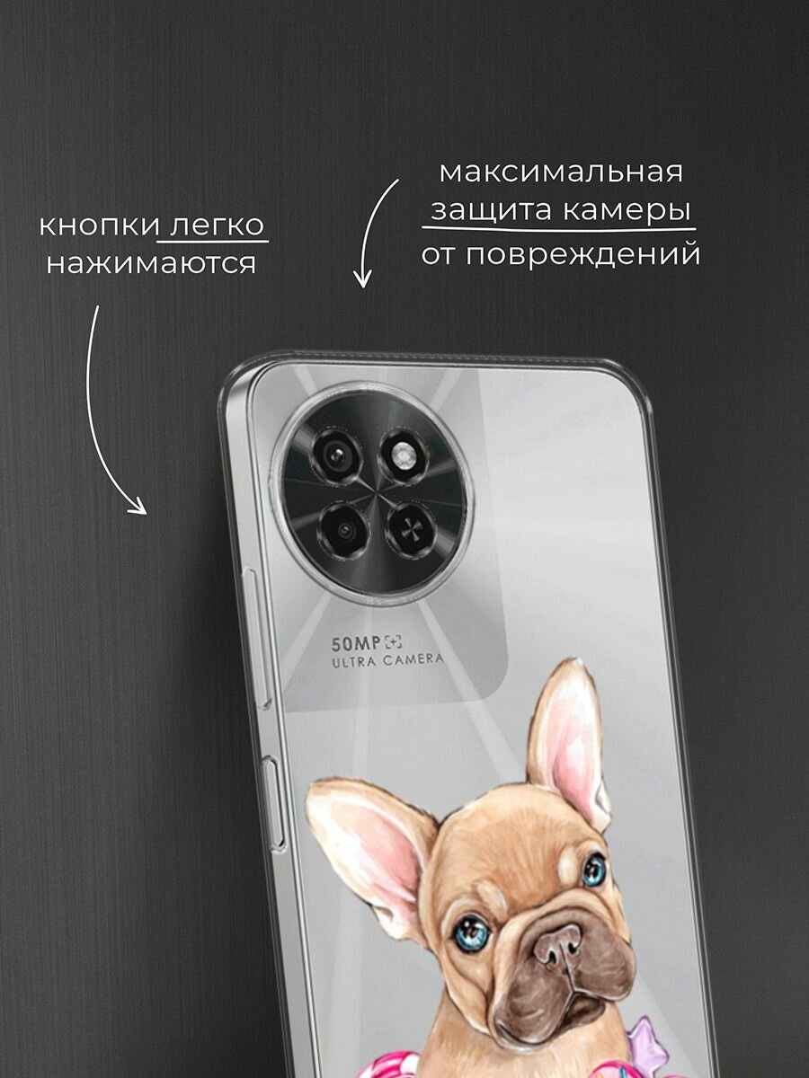 Чехол на Itel S23 / Ител S23 с принтом "Бульдог и сладости", прозрачный — фото 1