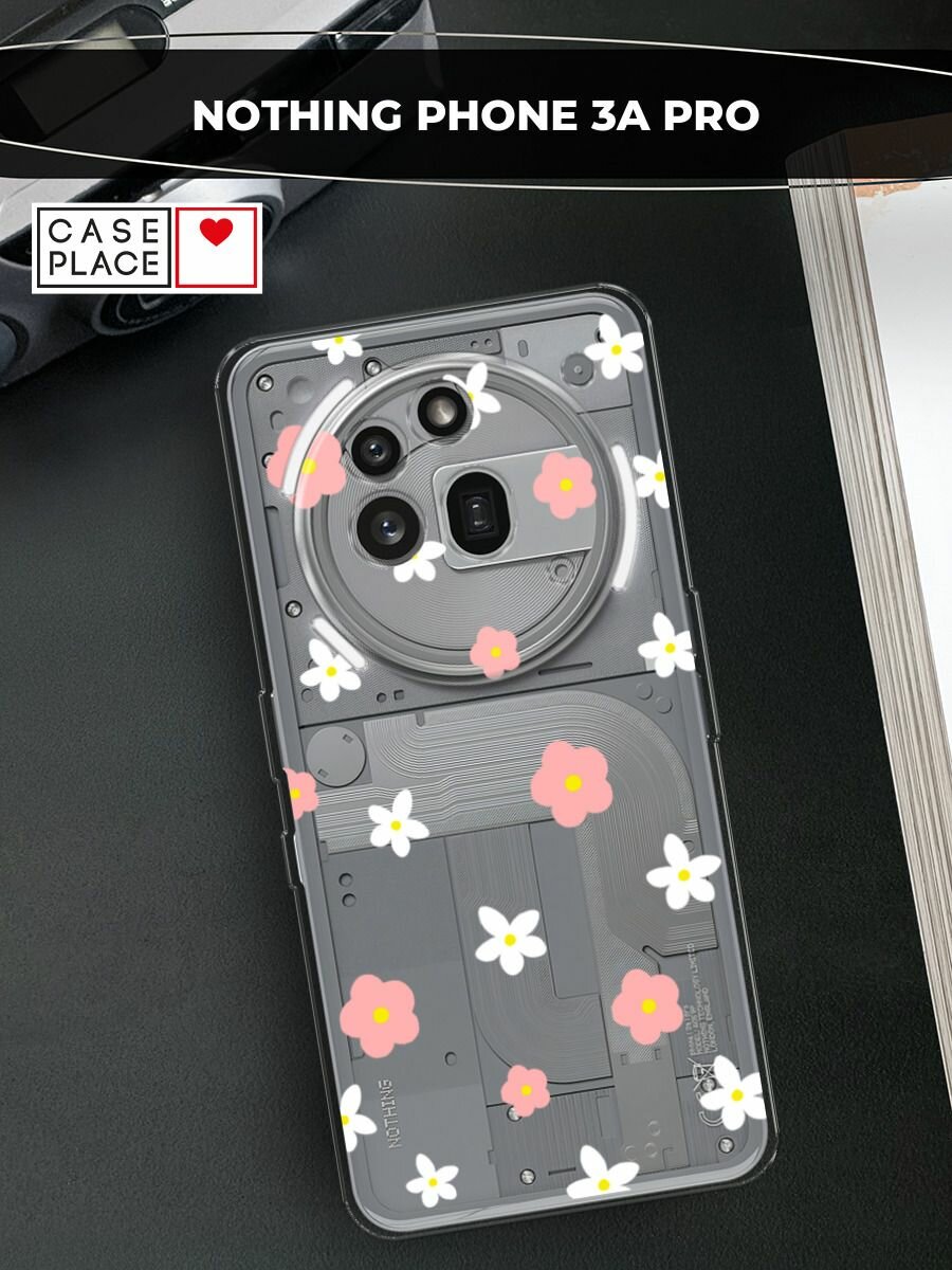 Чехол на Nothing Phone 3a Pro / Нотинг Фон 3а Про с принтом "Розовые и белые цветы", прозрачный