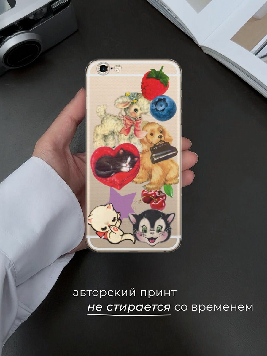 Чехол на Apple iPhone 6 Plus/6S Plus / Айфон 6 Плюс/Айфон 6С Плюс с принтом "Милые стикеры", прозрачный — фото 1