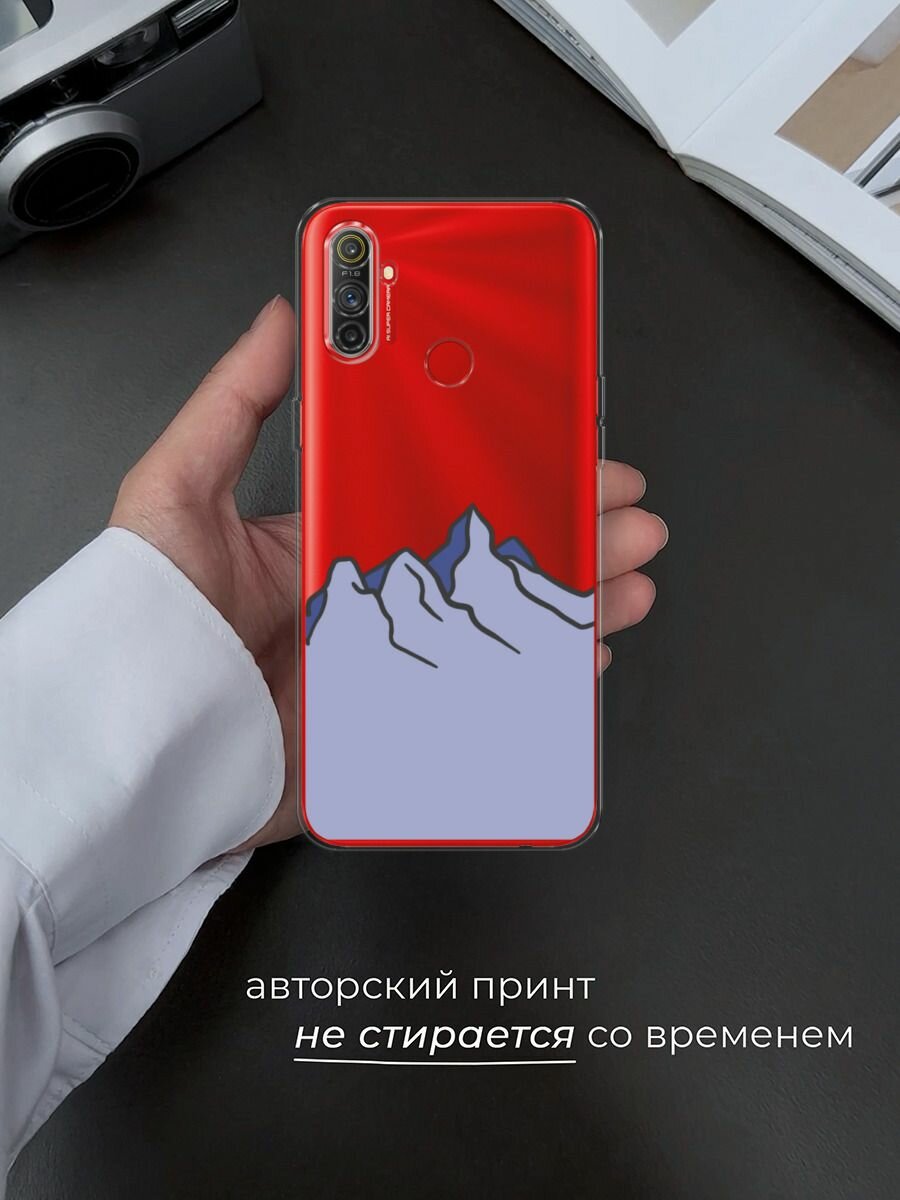 Силиконовый чехол на Realme C3 / Реалми C3 с принтом "Гора", прозрачный — фото 1