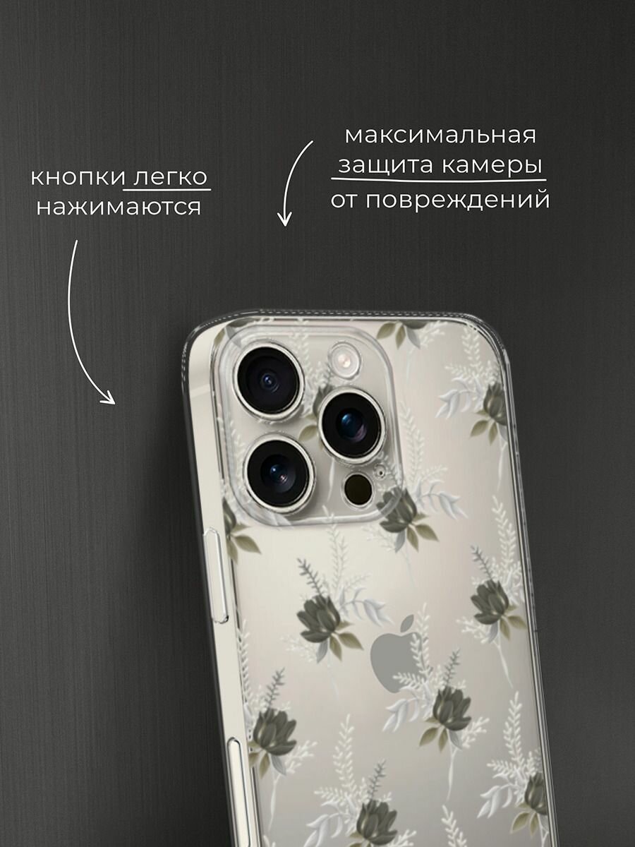 Чехол на Apple iPhone 16 Pro / Айфон 16 Про с принтом "Паттерн цветы сепия" — фото 1