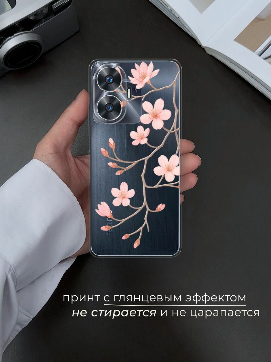 Чехол на Realme C55 / Реалми C55 с принтом "Веточка распускающейся сакуры 2" — фото 1