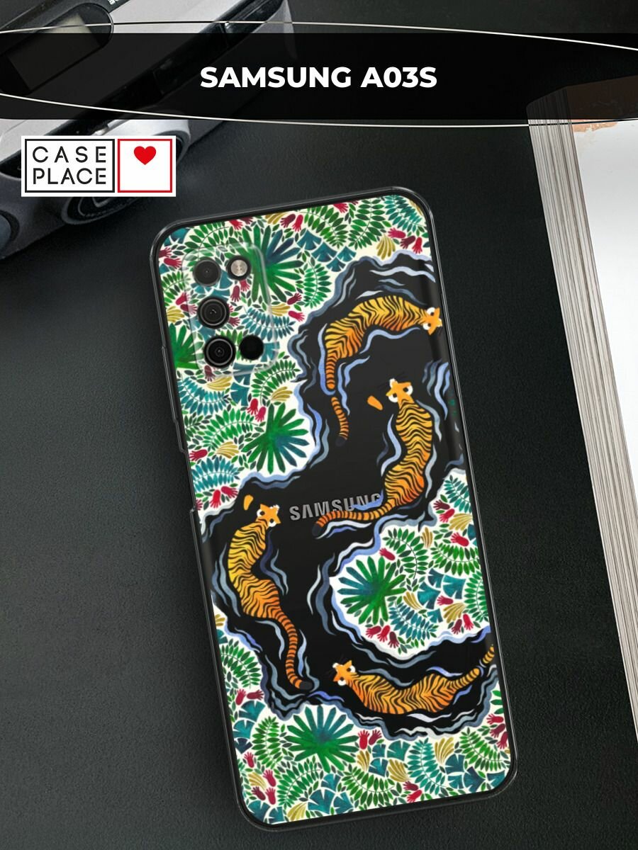 Чехол на Samsung Galaxy A03S / Самсунг Галакси A03S с принтом "Тигры в джунглях", прозрачный
