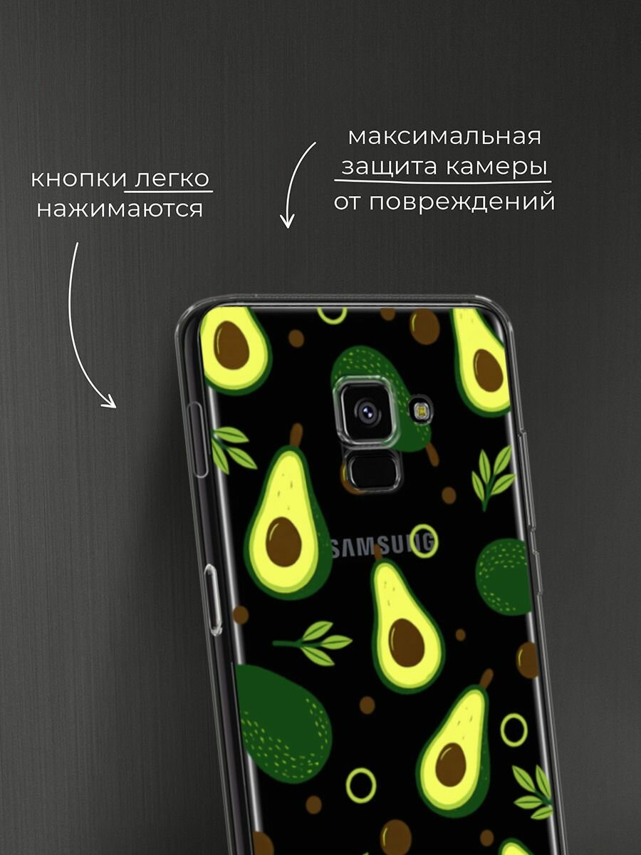 Чехол на Samsung Galaxy A8 + / Самсунг Галакси А8 Плюс 2018 с принтом "Авокадо паттерн", прозрачный — фото 1