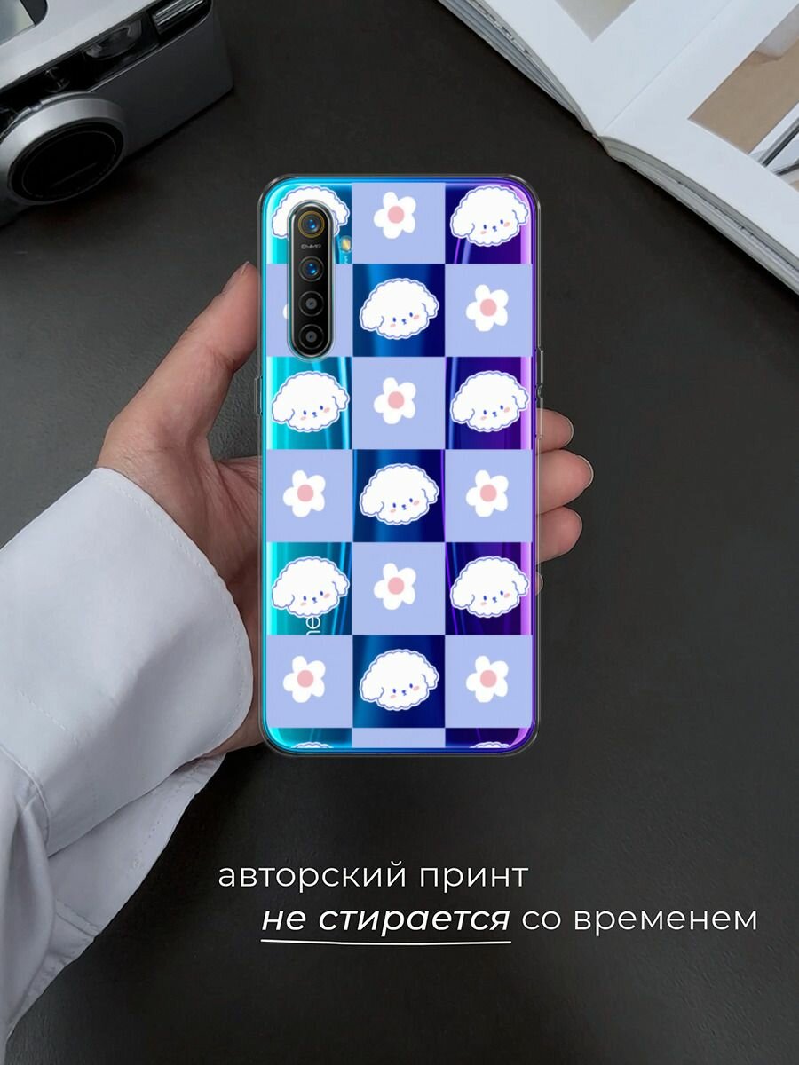 Чехол на Realme XT / Реалми XT с принтом "Кудрявые шахматы", прозрачный — фото 1