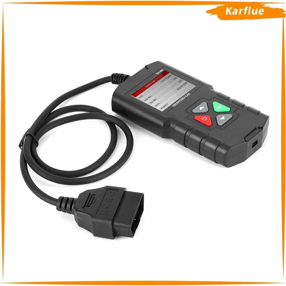 Диагностический сканер Karflue YA201 OBDII/EOBD — считывает и очищает коды, чтение VIN и тест аккумулятора для авто