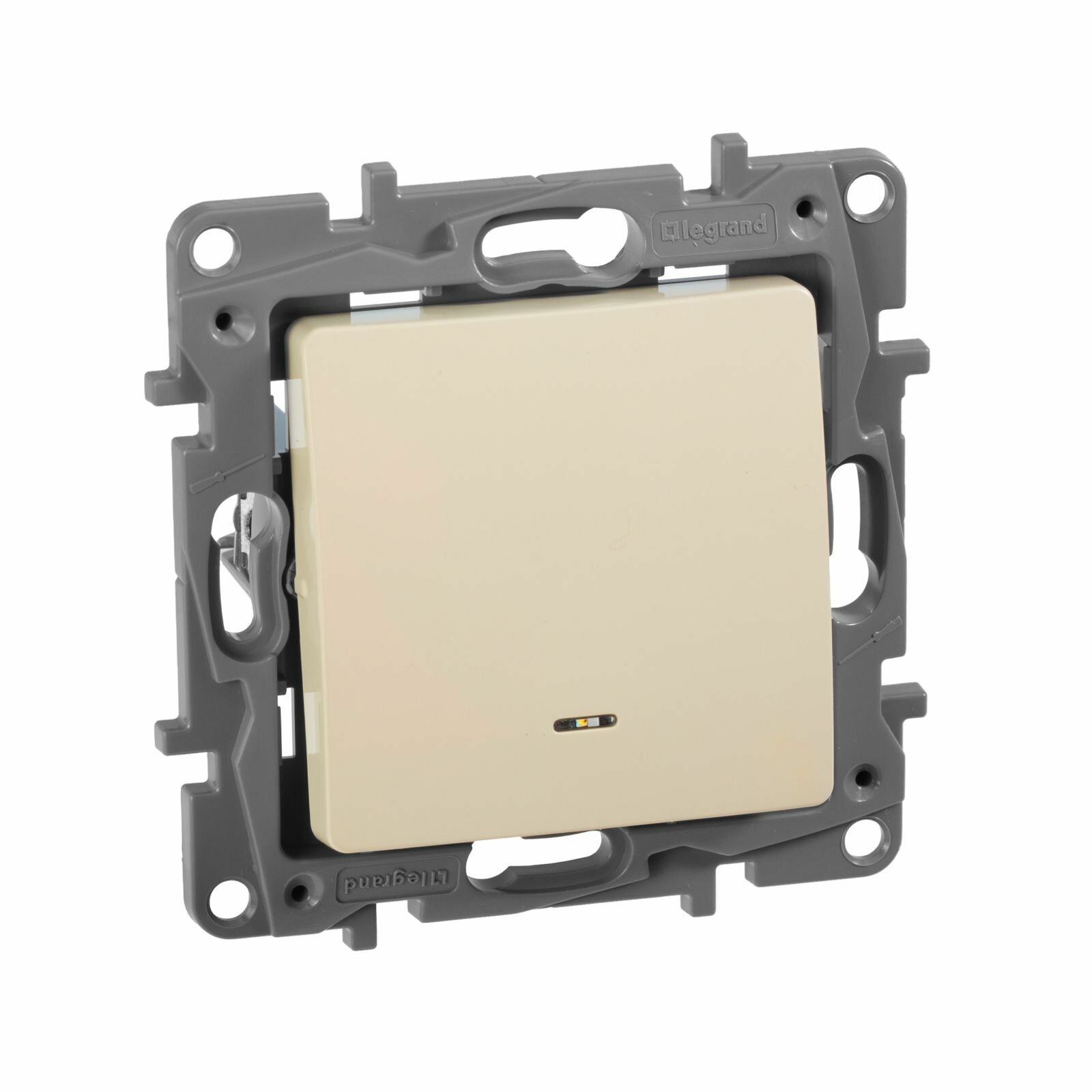 Выключатель IEK ETIKA, одноклавишный, проходной, с подсветкой, индикацией, 10А, безвинтовое крепление, слоновая кость