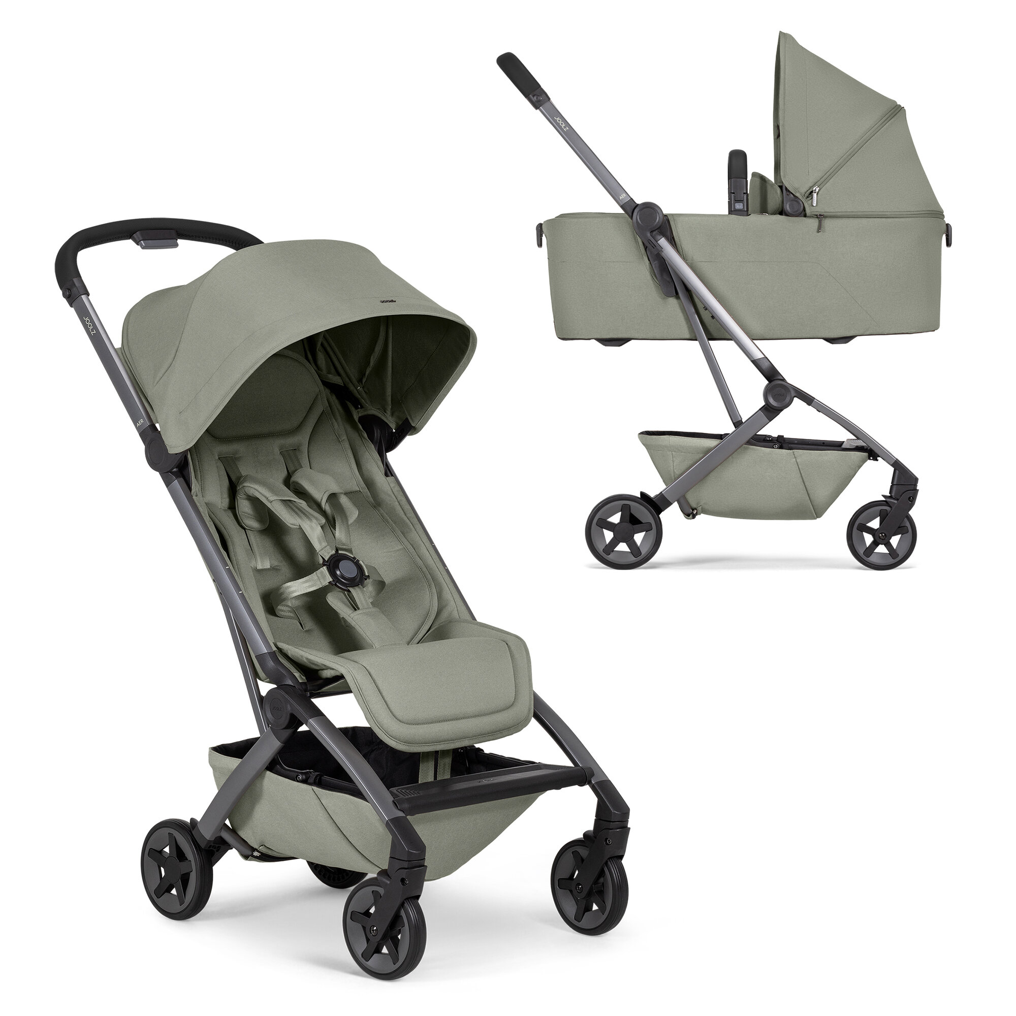 Детская коляска 2в1 Joolz Aer 2, цвет Sage Green (Серо-зелёный), артикул производителя 320002 / 320052
