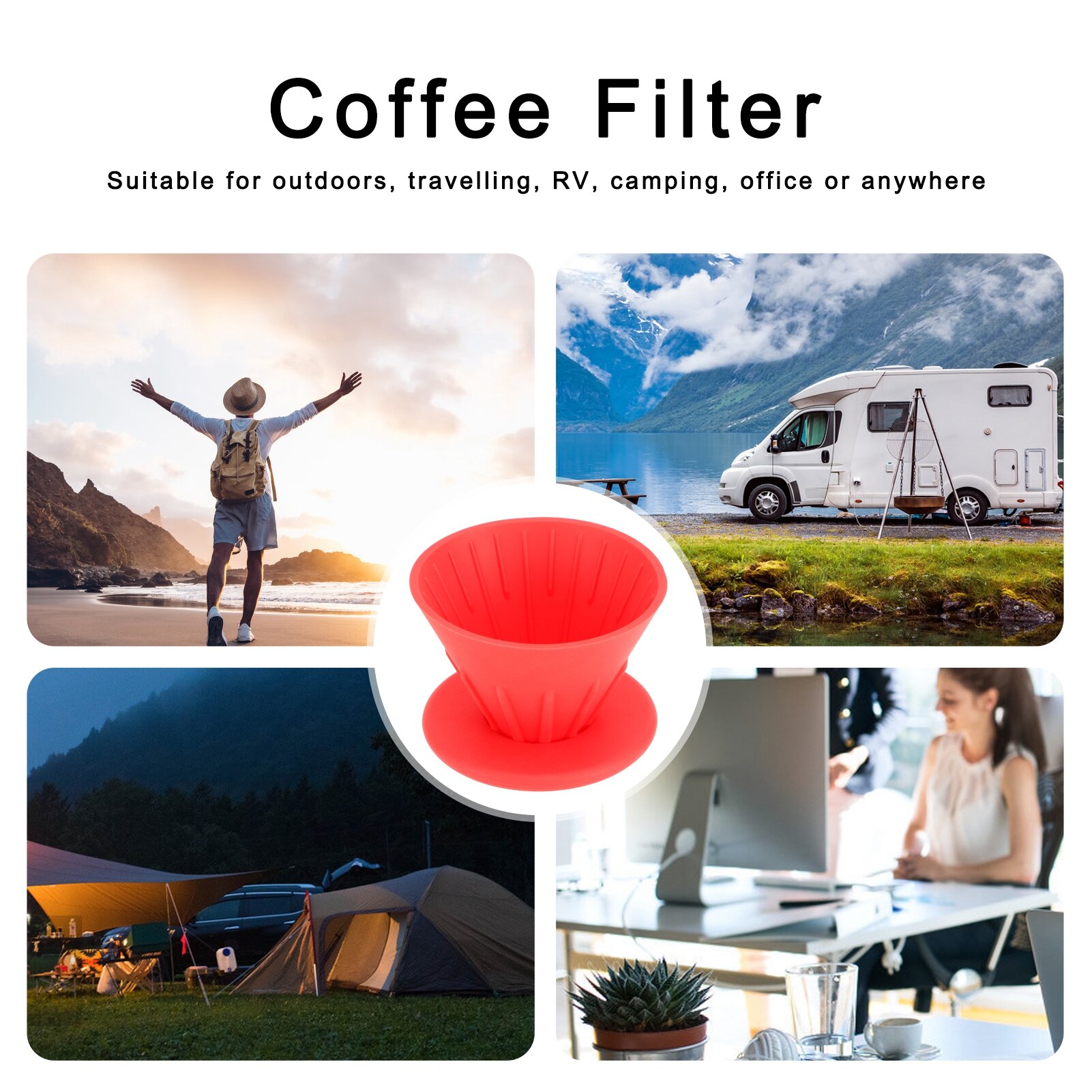 Многоразовый фильтр для кофе из силиконовой смолы, фильтр-капельница, аксессуар для кофемашины для дома, на открытом воздухе, красный