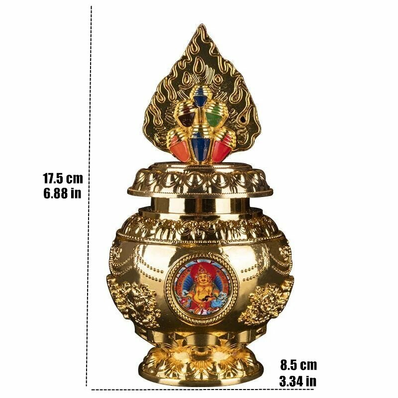 Буддийская бутылка Мани из цинкового сплава, Золотистый, 17.5 cmБуддийская бутылка Мани из цинкового сплава, Золотистый,