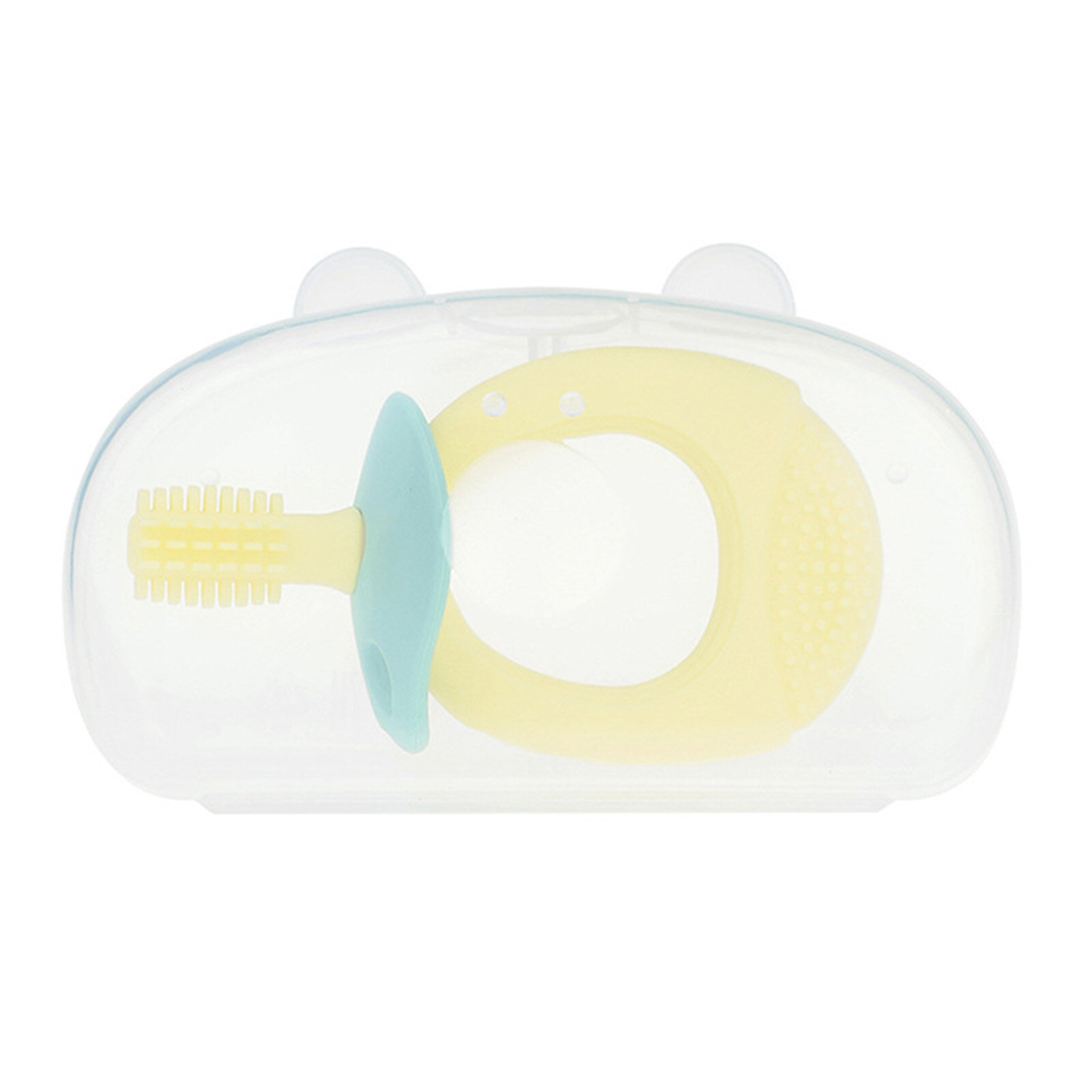 Детская обучающая зубная щетка-прорезыватель из силикона, 360° чистки, капа для полости рта, массажная зубная щетка для малышей, желтая