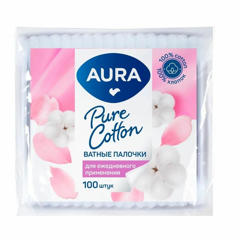 Ватные палочки Aura Beauty 100 шт, пакет