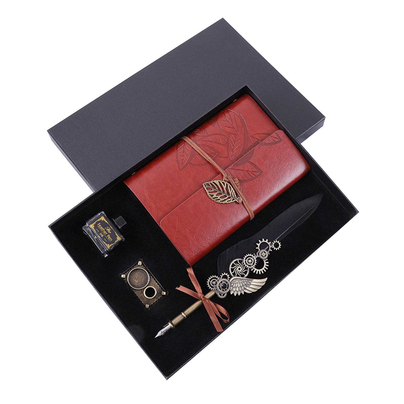 Набор перо с пером и чернилами Feather Pen and Ink Set Retro Vintage Quill Pen Calligraphy Writing Signature Dip Pen Fountain Pen с блокнотом, держателем для ручки, подарок на день рождения для студентов друзей: цвета