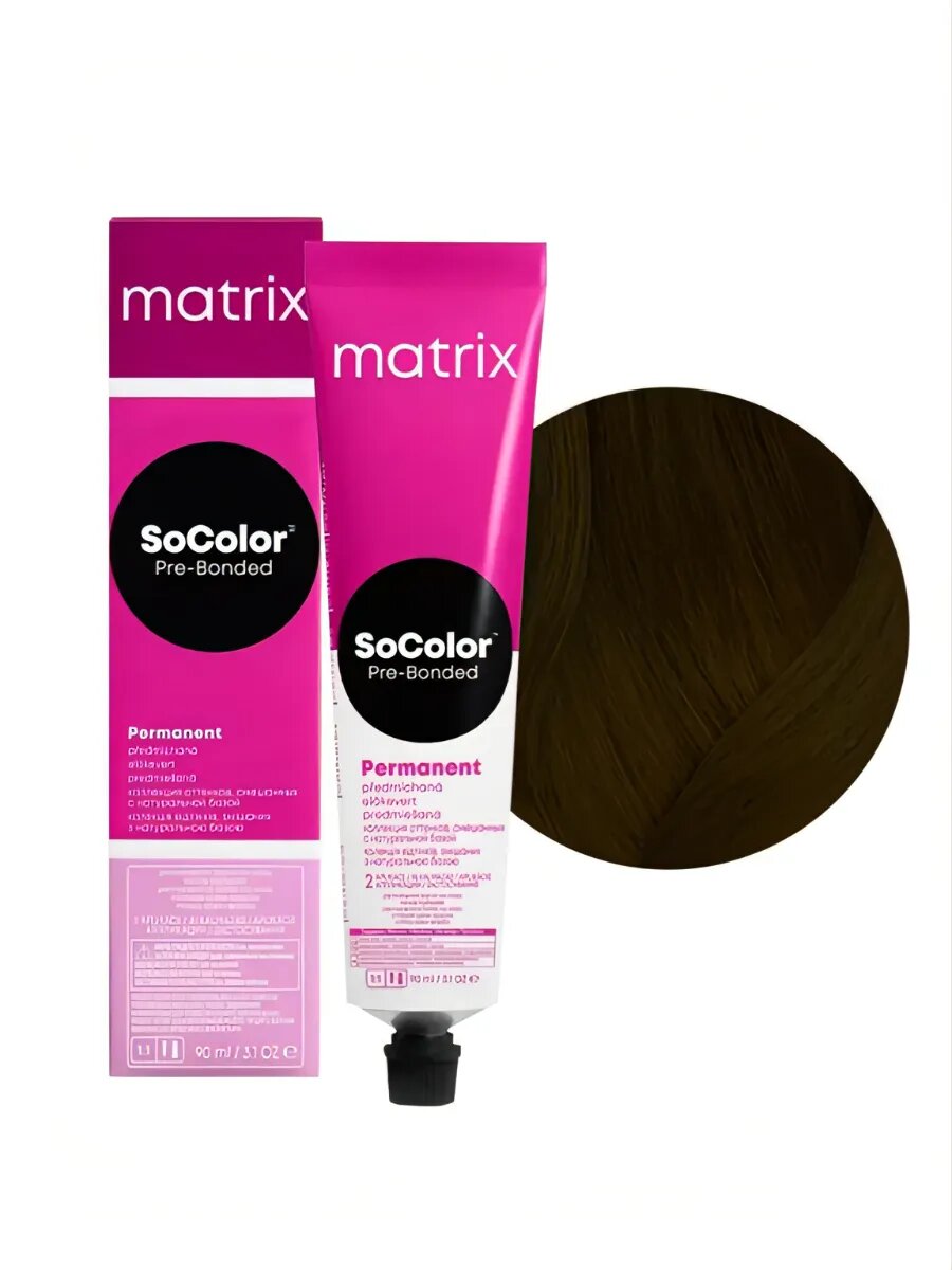 Краска для волос Matrix Coloring Hair SoColor Pre-Bonded, Перманентная краска для волос с бондером, 4AA (4.11)