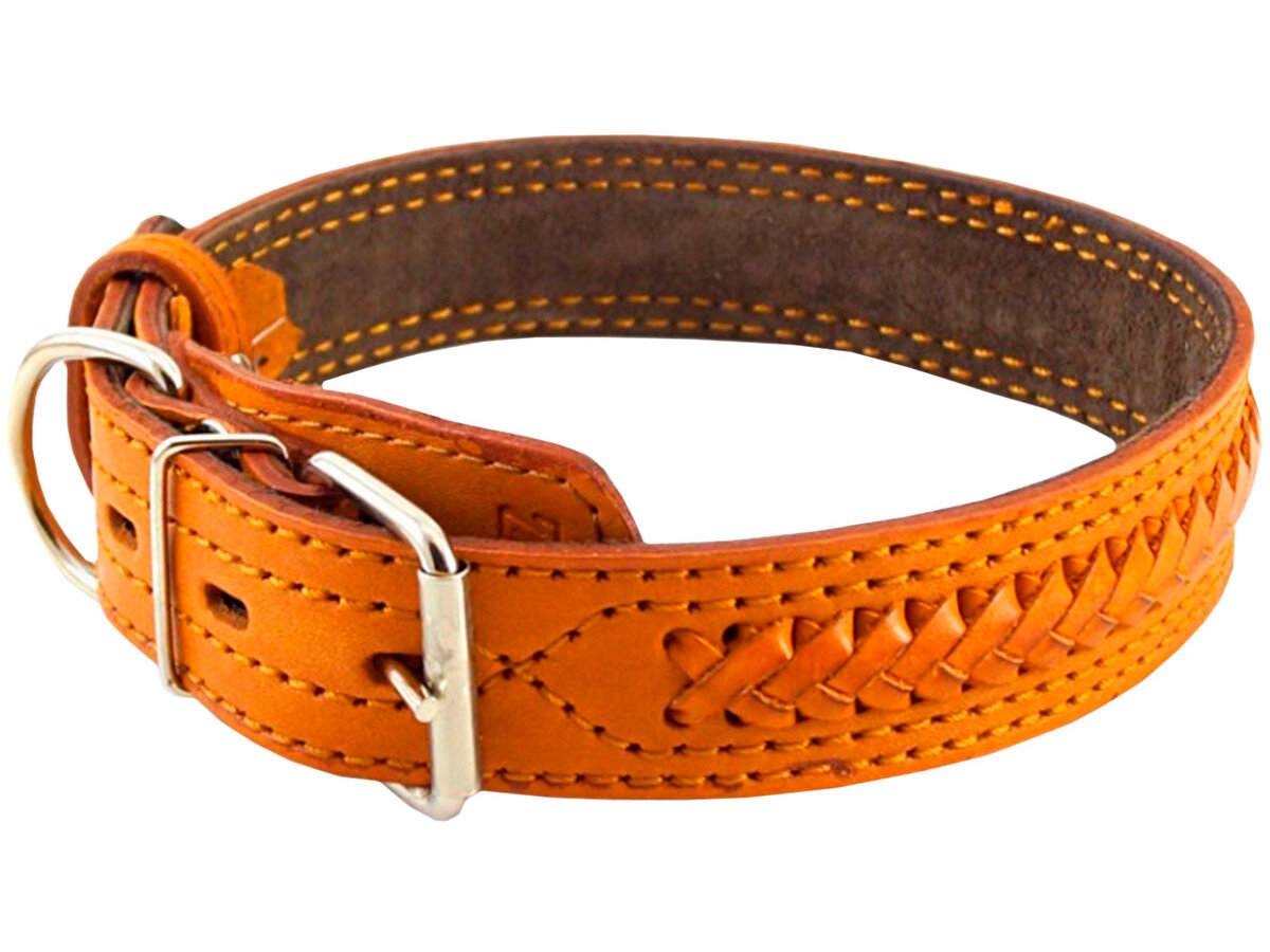Ошейник для собак кожаный плетеный, рыжий, шир. 15 мм, ZooMaster (35 см)