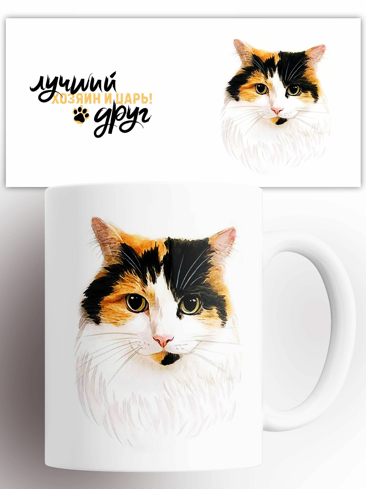 Кружка Пушистая 3х цветная кошка cat друг человека хозяин и царь кошкалюб с принтом 330 мл