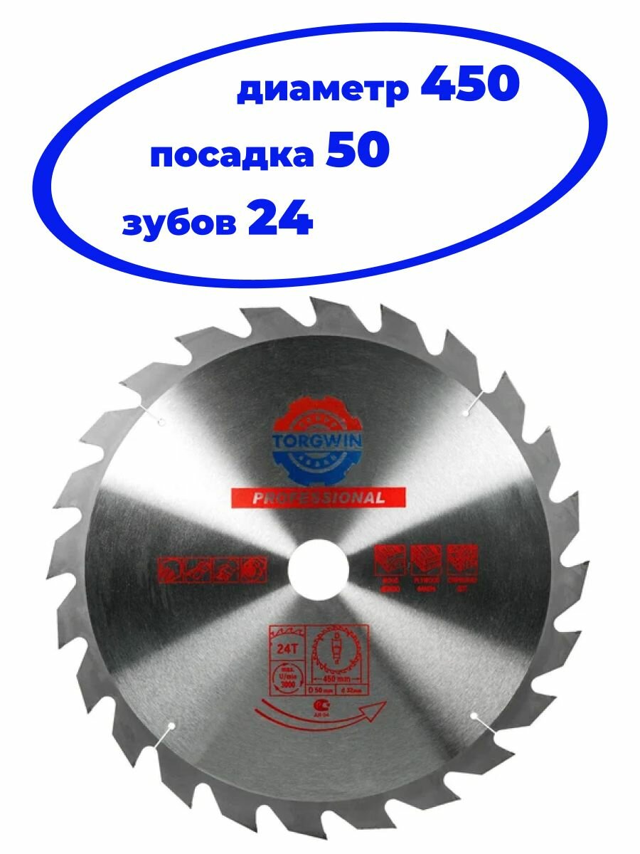 Пильный диск TORGWIN, по дереву, для ДСП, фанеры, сухой рез, чистый рез, 450x50/32x24T