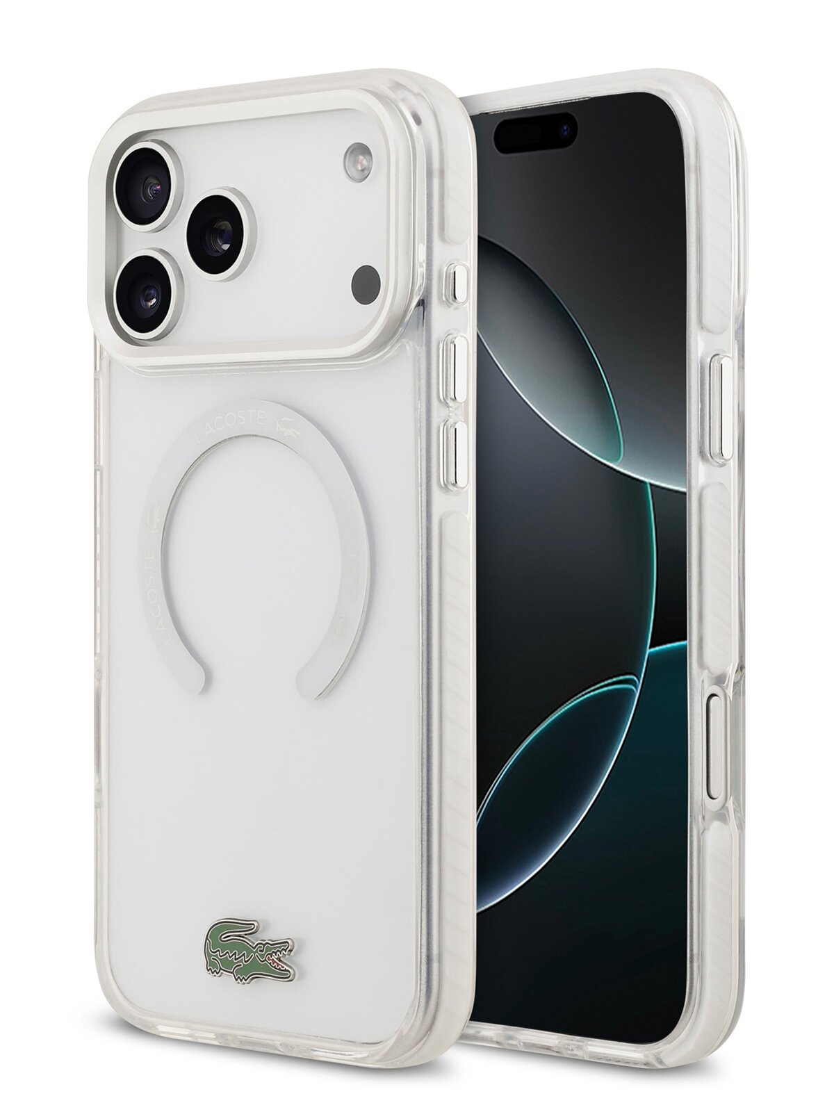 Lacoste чехол с MagSafe для iPhone 17 Pro, с усиленной защитой ShockProof, прозрачный/белый