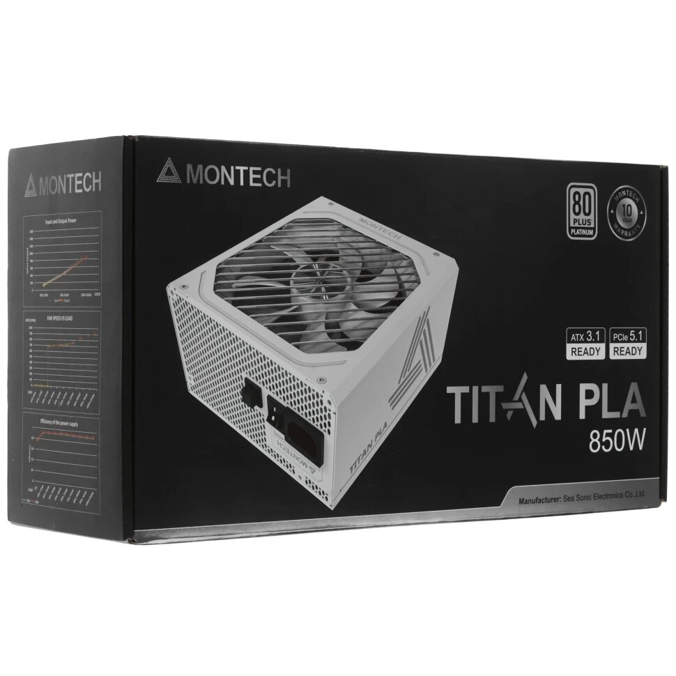 Блок питания Montech TITAN PLA 850W [TIX0124], ATX 12V 3.1, 850 Вт, белый