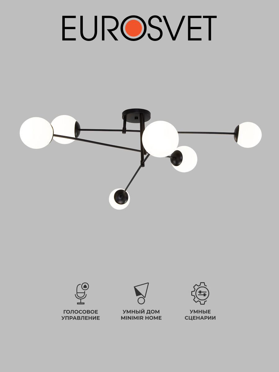 Умная люстра / Потолочный светильник с управлением по WI-FI Eurosvet Netz 30181/6 Smart Умный дом, 6 ламп, цвет черный