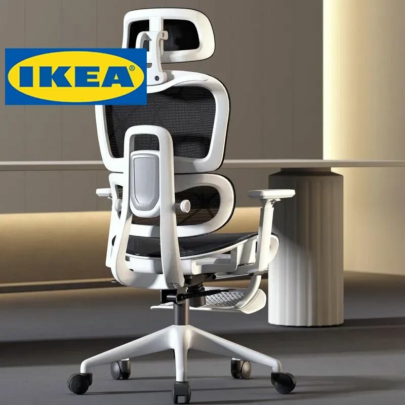 Алита Офисное кресло, Белая рамка, черная сетка, расслабляющая модель с откидной подставкой для ног + 3D подлокотники + полая сидушка + регулировка глубины сиденья